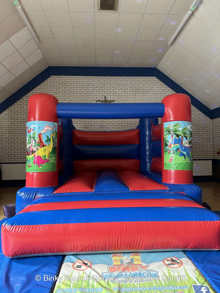 Dinosaur Theme Low Height Bouncy Castle (Red/Blue) - Bouncy Castle Hire ...