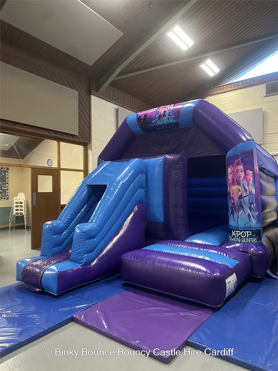 K-Pop Demon Hunters Blue/Purple Front Slide Castle - Bouncy Castle Hire ...
