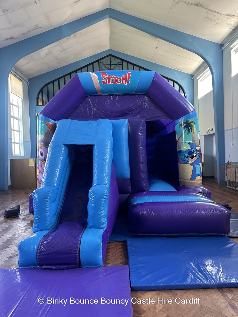 Stitch Blue/Purple Front Slide Bouncy Castle - Bouncy Castle Hire and ...