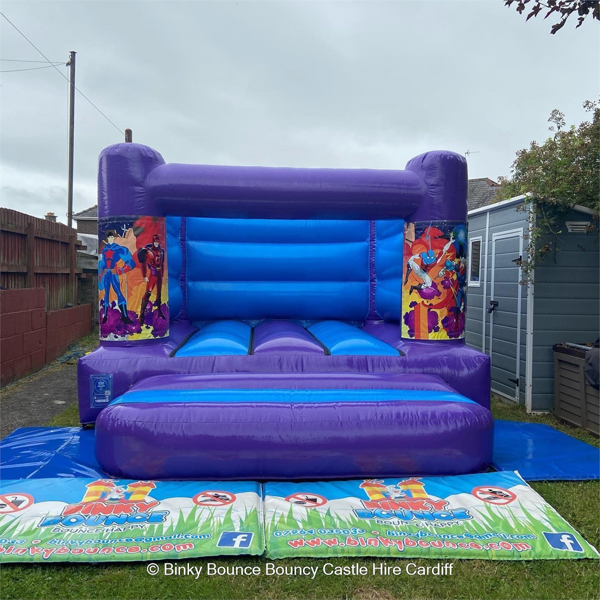 Superhero Theme Low Height Bouncy Castle (Blue/Purple ) - Bouncy Castle ...